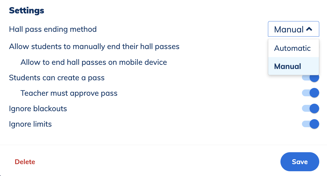 Choose Hall Pass Ending Method Per Hall Pass Type